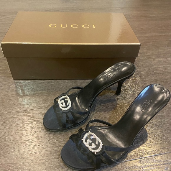 Gucci | Shoes | Gucci Sand Tess S Cuoio Raso Seta Nero 600 Sandals ...